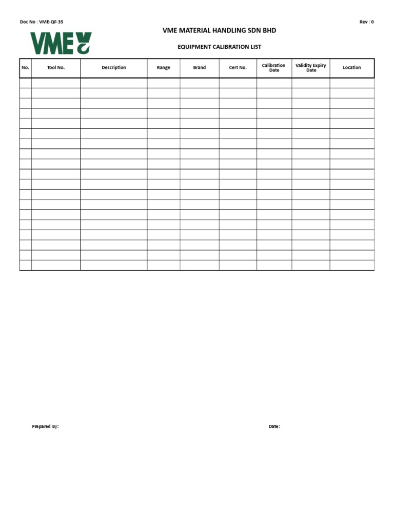 Calibration List | PDF