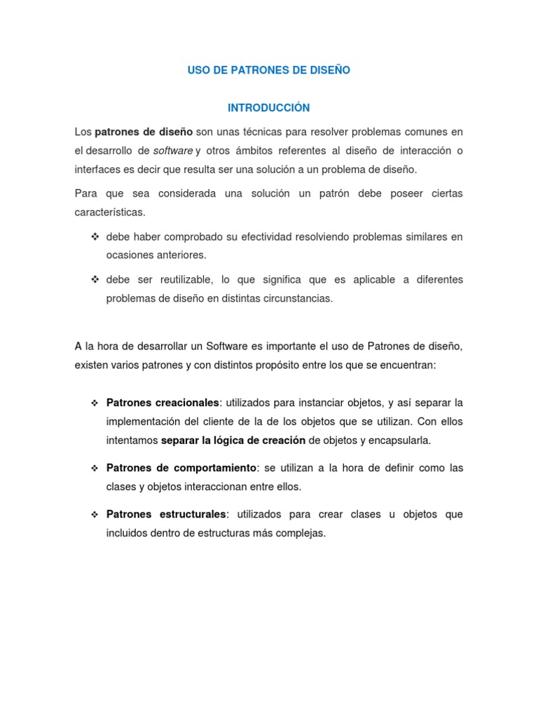 Uso de Patrones de Diseño | PDF | Menú (Computación) | Patrón de diseño ...