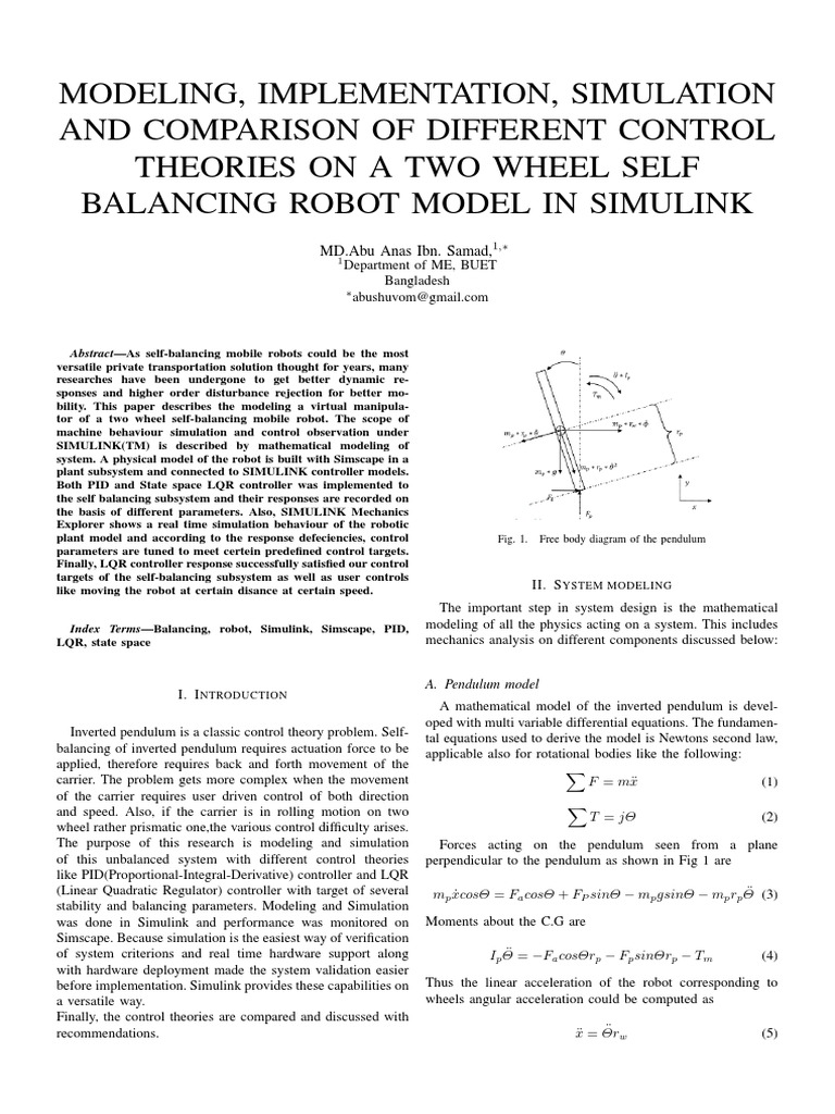 Modeling, Implementation, Simulation and Comparison of Different Control Theories On A Two Wheel ...