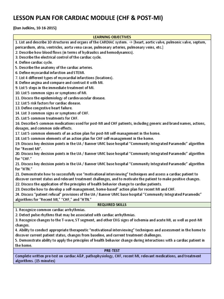 2a Lesson Plan For Cardiac Module | PDF | Heart Failure | Heart Valve