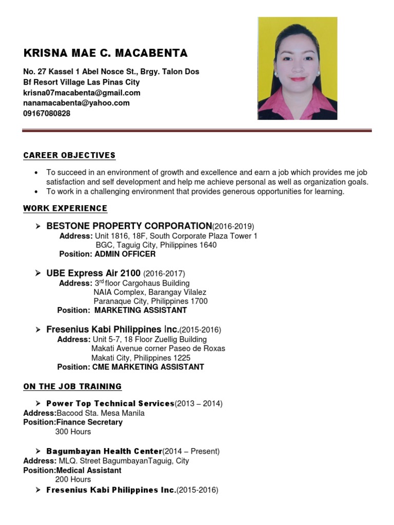 Krisna Mae Macabenta Resume | PDF | Makati | Economies