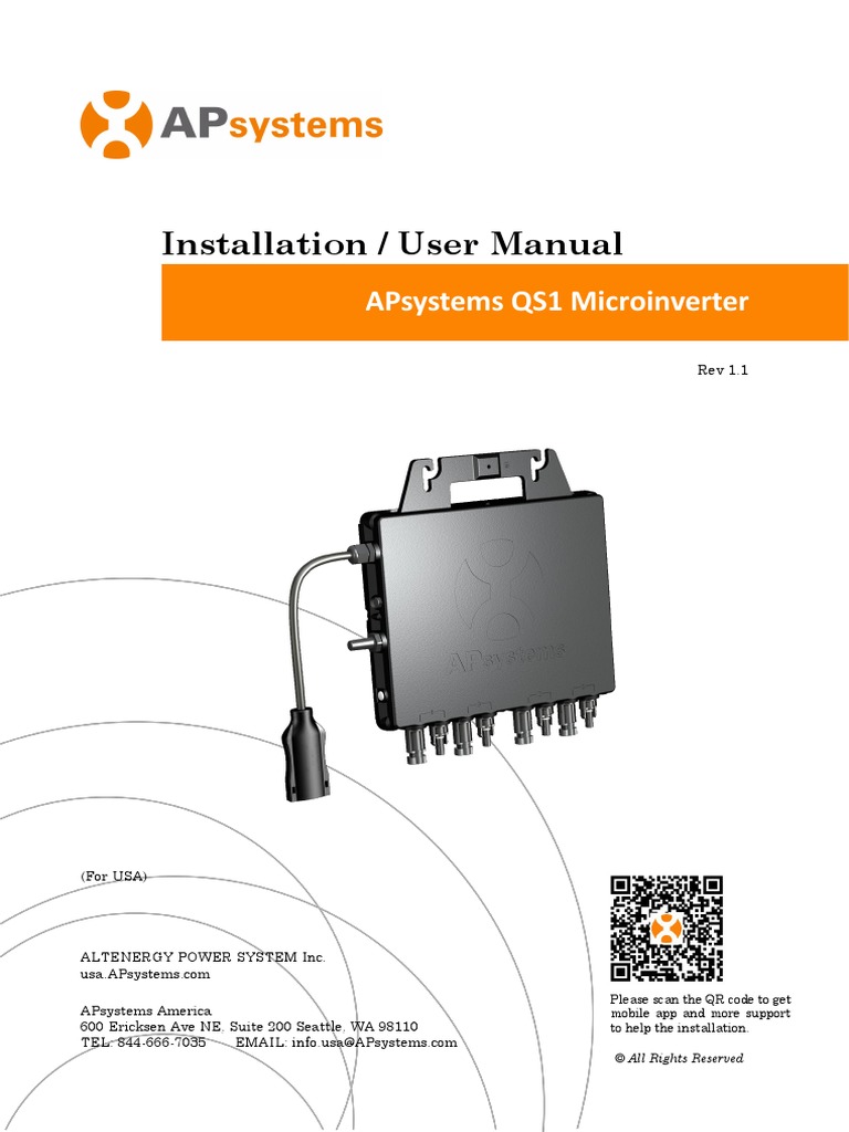 APsystems Microinverter QS1 For USA User Manual Rev1.1 2018-7-3 | PDF ...