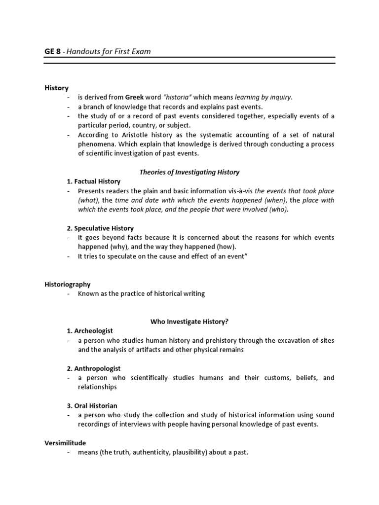 GE 8 - Handouts For First Exam | PDF | Historiography | Scientific Method