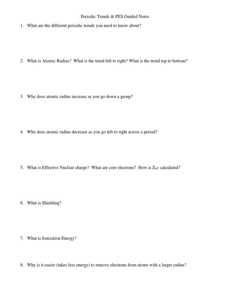 Periodic Trends Guided Notes | PDF