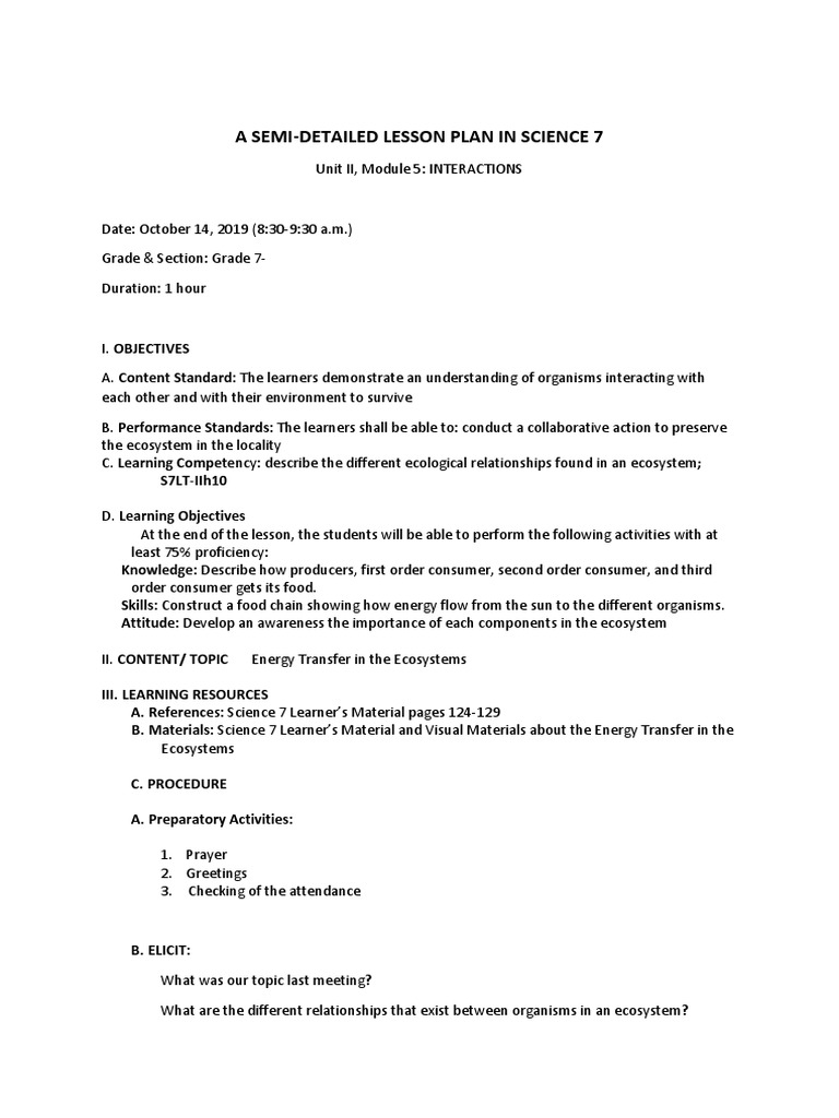 Lesson Plan in Science 7 Cot | PDF | Lesson Plan | Ecosystem