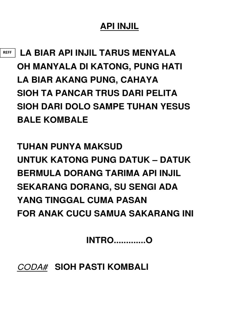 Lagu Api Injil (Lagu Oma Emma) | PDF
