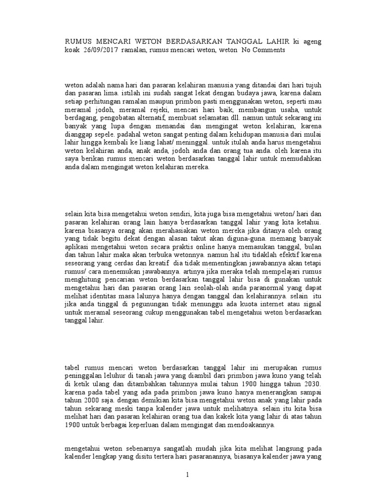 Rumus Weton | PDF