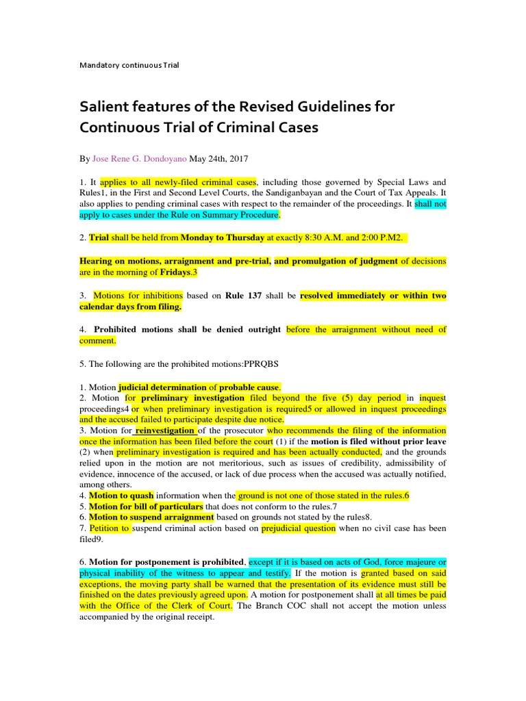 Mandatory Continuous Trial | PDF | Arraignment | Prosecutor