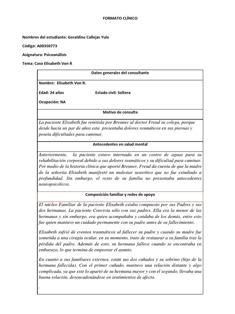 Caso Elisabeth Von R | PDF | Sigmund Freud | Salud mental