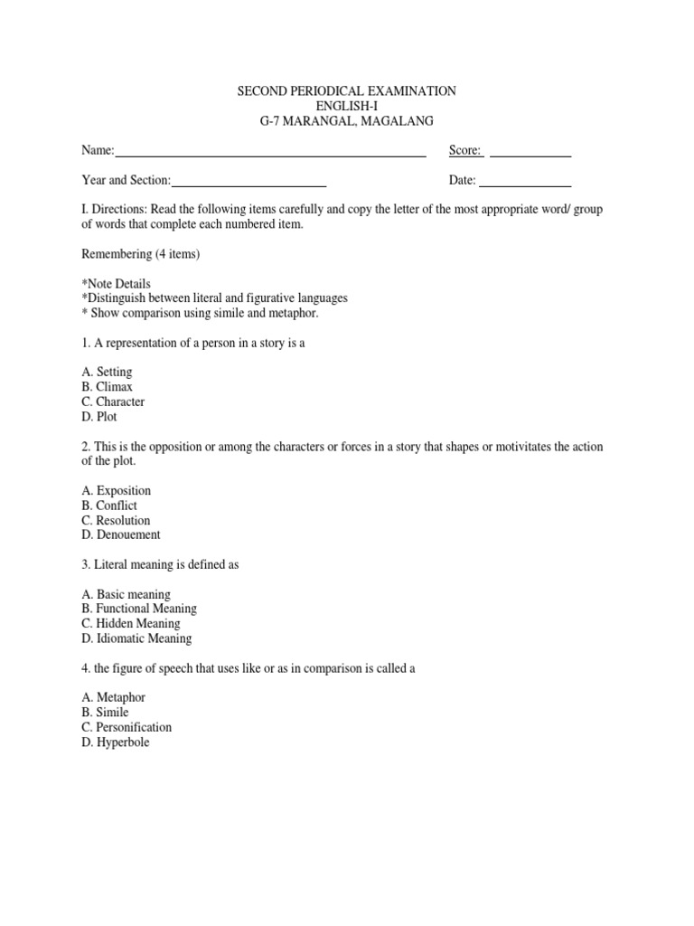Grade 7 Test Questionaire | Download Free PDF | Phrase | Verb