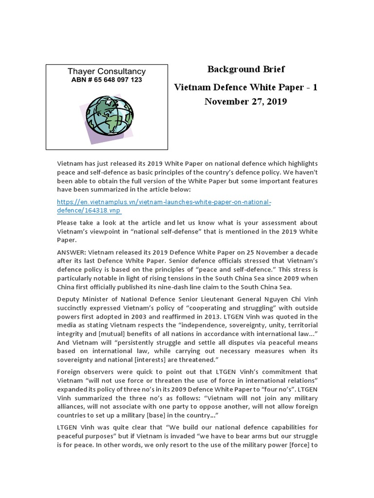 Background Brief Vietnam Defence White Paper 1-3 | PDF | Vietnam | Military