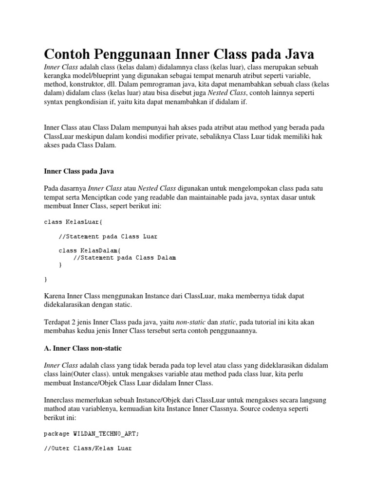 Contoh Penggunaan Inner Class Pada Java | PDF
