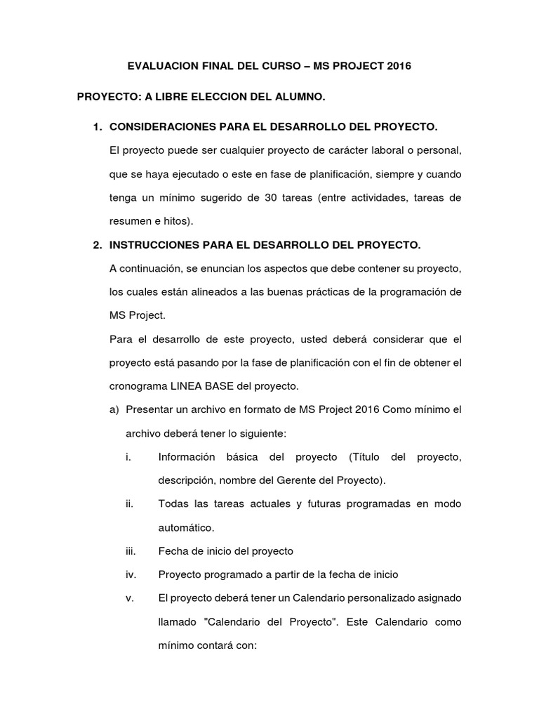 Evaluacion Final Del Curso - Ms Project | PDF | Planificación | Informática