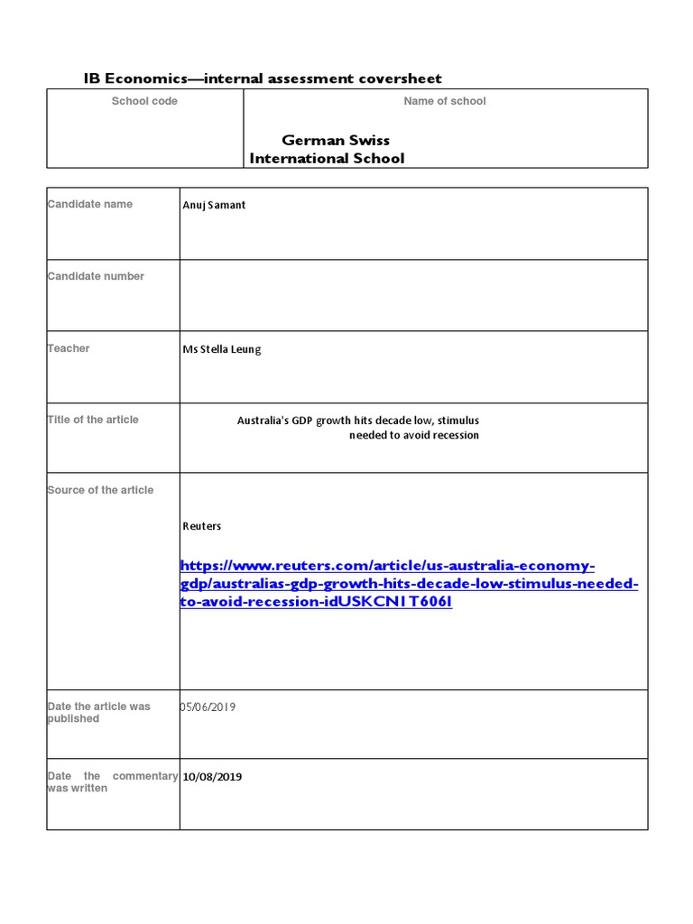 Sample IA Cover Sheet | PDF