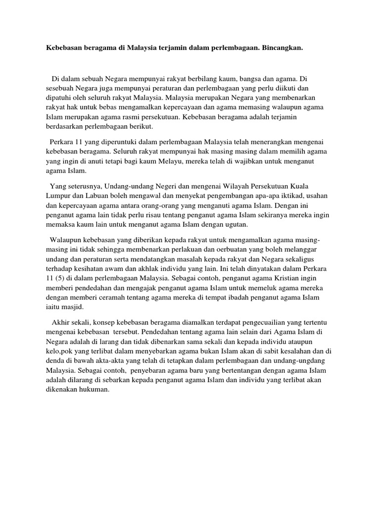 Kebebasan Beragama Di Malaysia Terjamin Dalam Perlembagaan | PDF