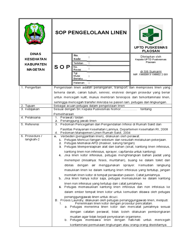 Sop Pengelolaan Linen | PDF