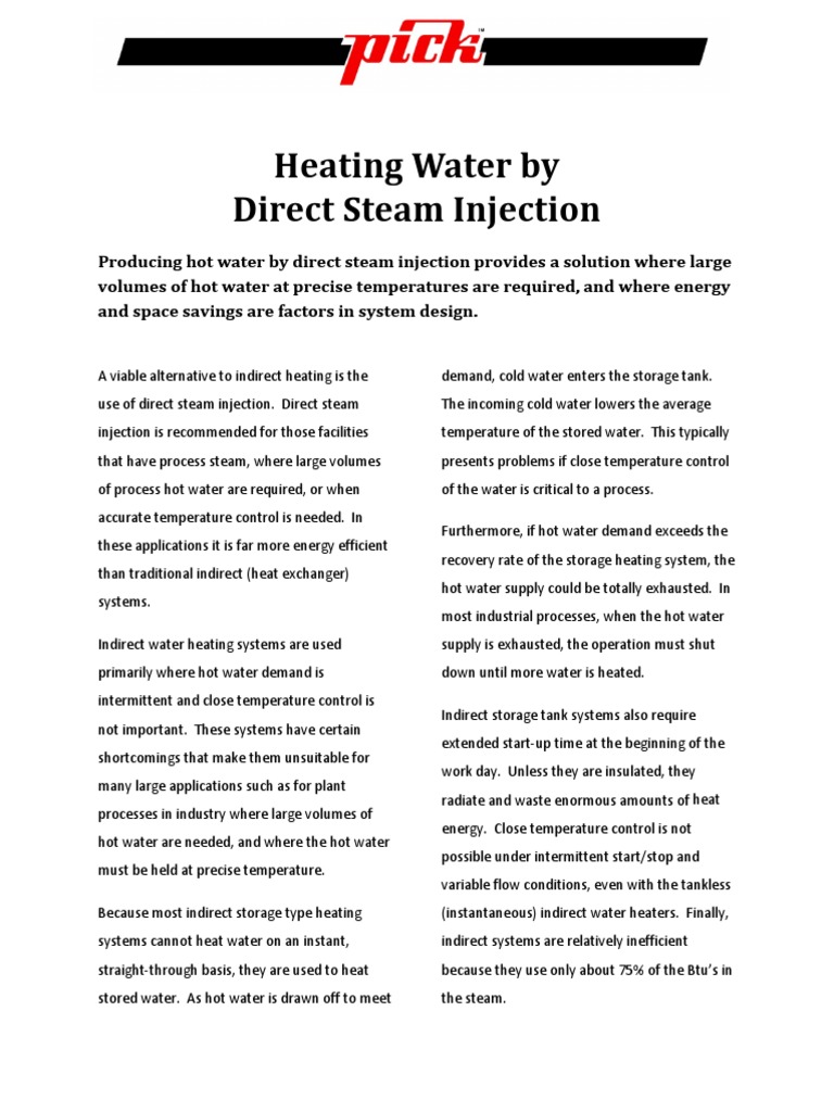 Direct Steam Injection for Water Heating | PDF | Water Heating | Steam