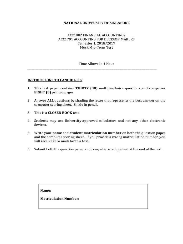 ACC1701 Mock Test - Sep 2018 | PDF | Debits And Credits | Expense