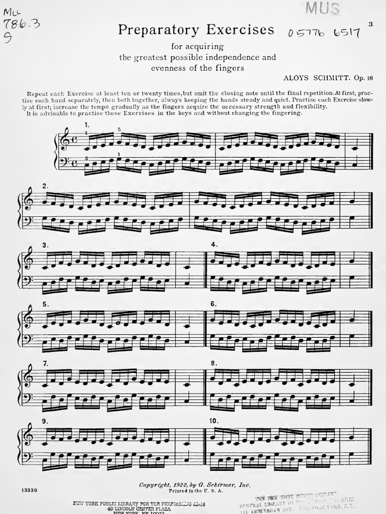 Preparatory Exercises - Five-Finger Exercises For The Piano, Op. 16 PDF ...