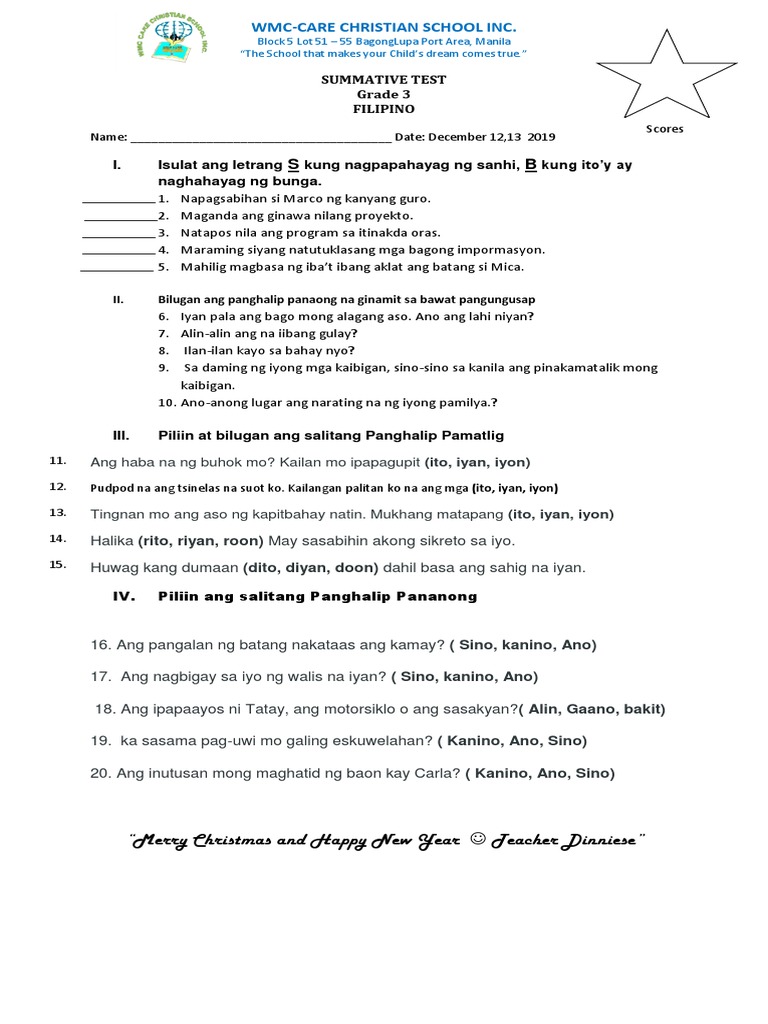 Grade 3 Summative Test Filipino | PDF
