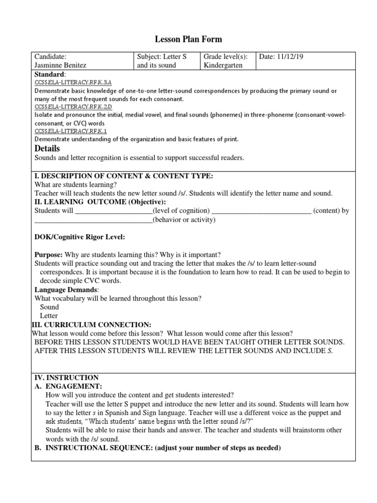 Lesson Plan S Sound | PDF | Pedagogy | Epistemology