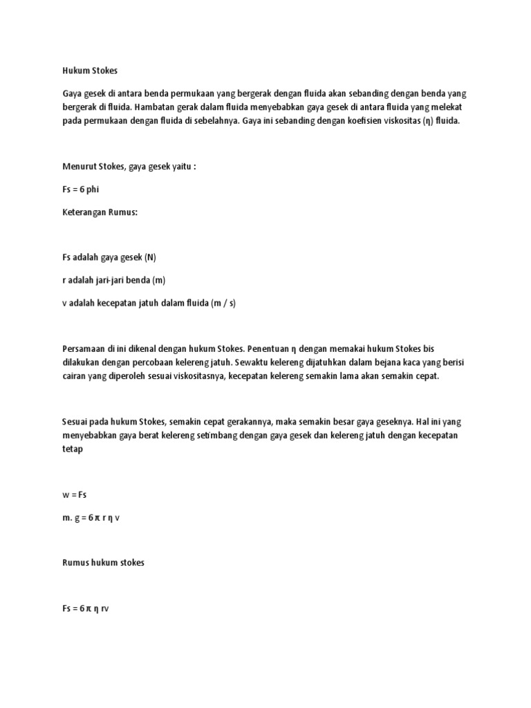 Hukum Stokes dan Viskositas Fluida | PDF