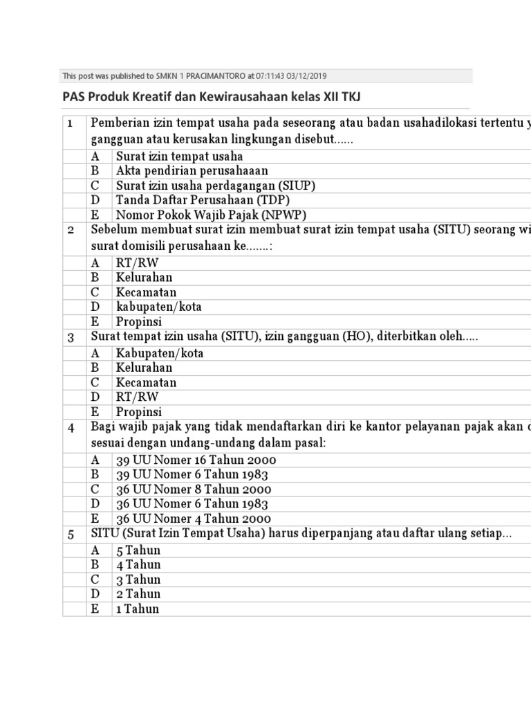 Produk Kreatif Dan Kewirausahaan Kelas XII TKJ | PDF