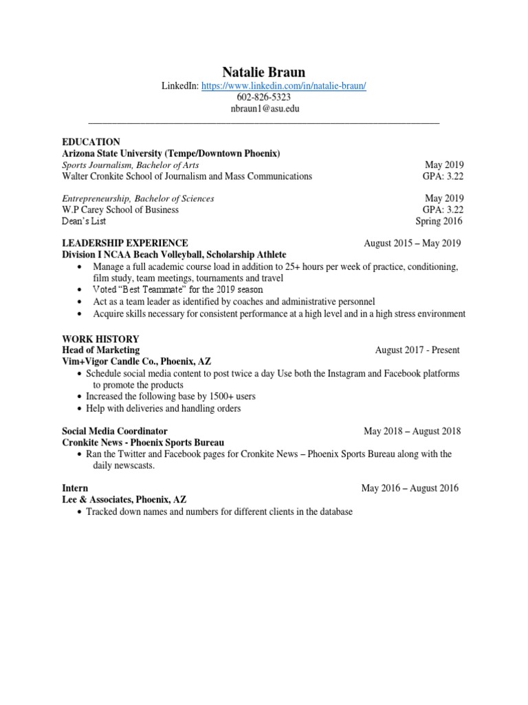 Resume - Natalie Braun | PDF | Career & Growth