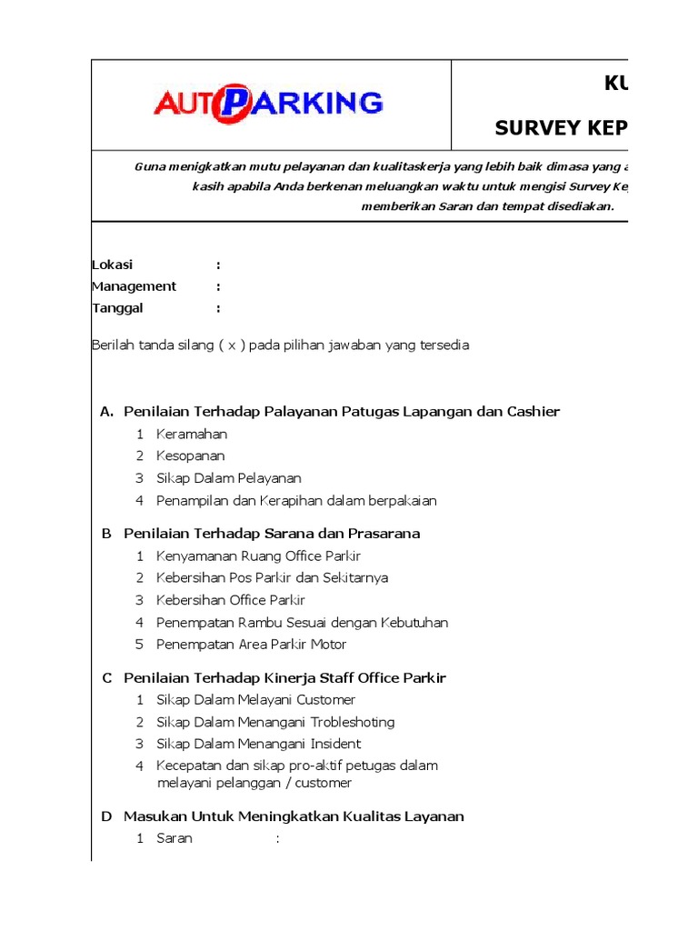 Kuesioner Survey Kepuasan Pelanggan | PDF