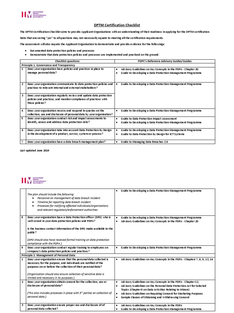 DPTM Checklist For Organisations | PDF | Information Privacy ...