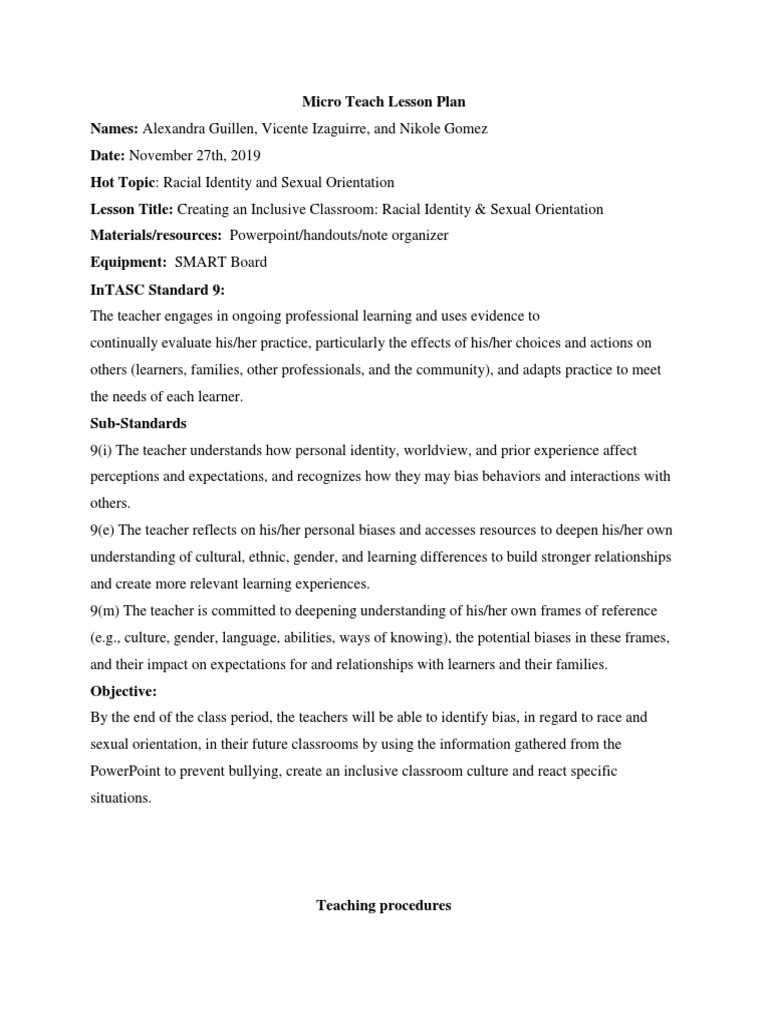Micro Teach Lesson Plan | PDF | Bias | Bullying