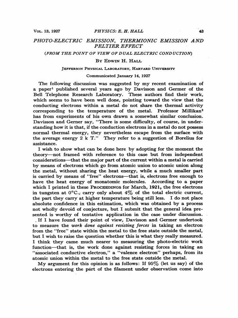 Photo-Electric Emission, Thermionic Emission and Peltier Effect | PDF ...