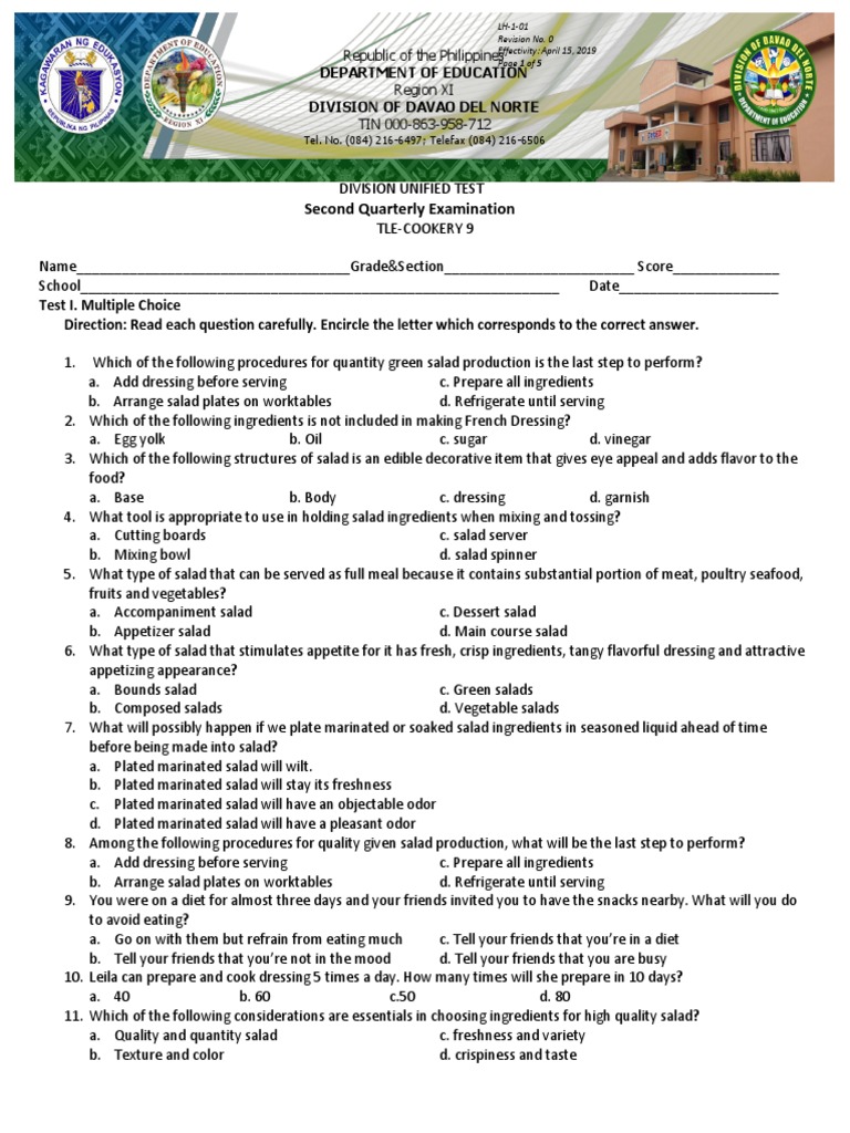 Cookery Grade 9 | PDF | Salad | Food And Drink Preparation