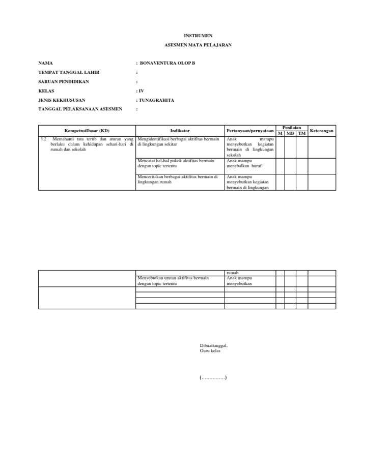 INSTRUMEN Asesmen Contoh | PDF