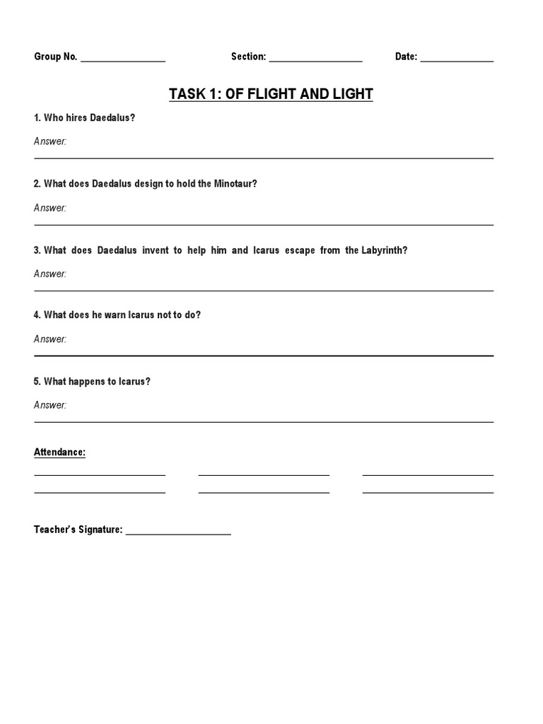 Daedalus and Icarus Myth Worksheets | PDF | Minotaur
