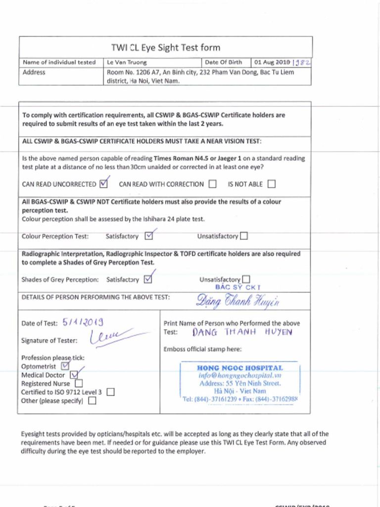 TWI CL Eye Sight Test | PDF