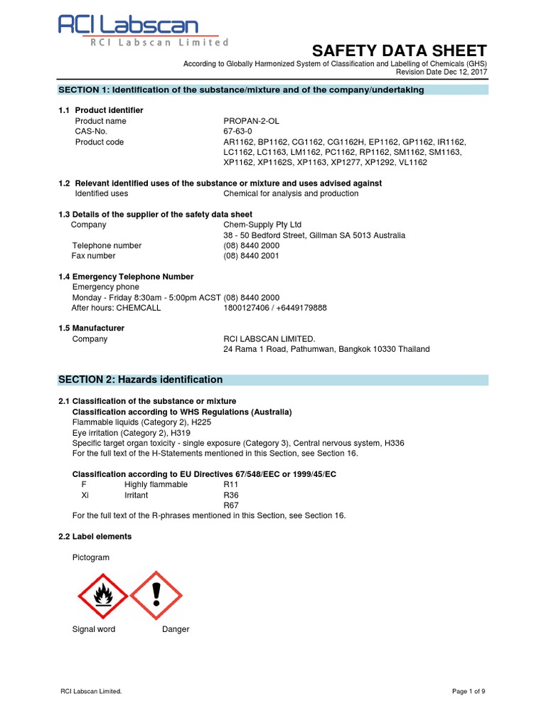 Safety Data Sheet Propan 2 | PDF | Dangerous Goods | Firefighting