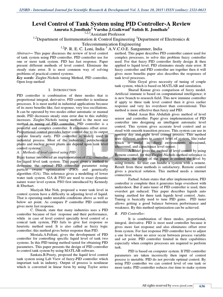 Level Control of Tank System Using PID C PDF | PDF | Control Theory ...