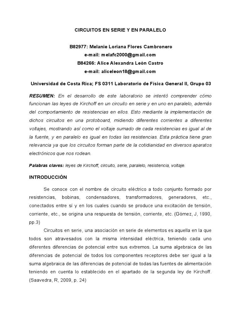 Reporte de Circuito en Serie y Paralelo | PDF | Resistencia Eléctrica y Conductancia | Resistor
