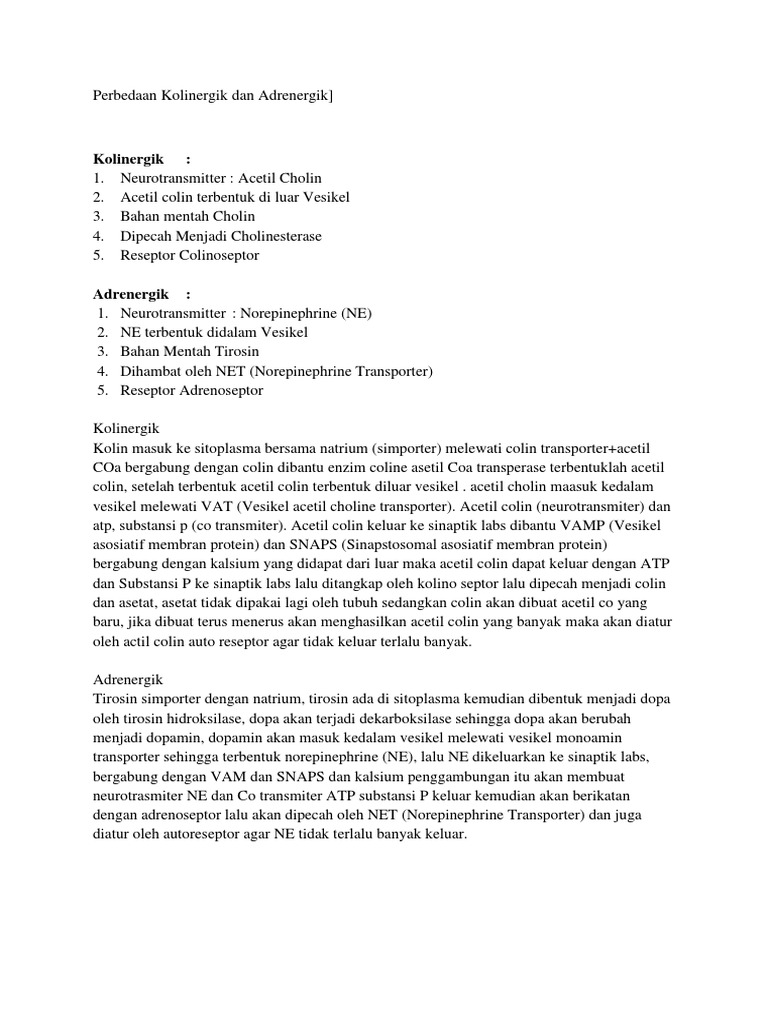 Perbandingan Kolinergik dan Adrenergik | PDF