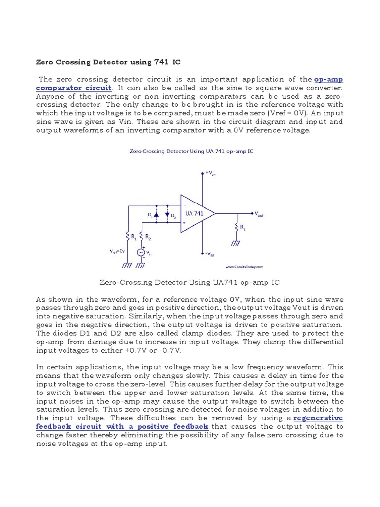 Zero Crossing Detector with UA741 IC | PDF | Operational Amplifier ...
