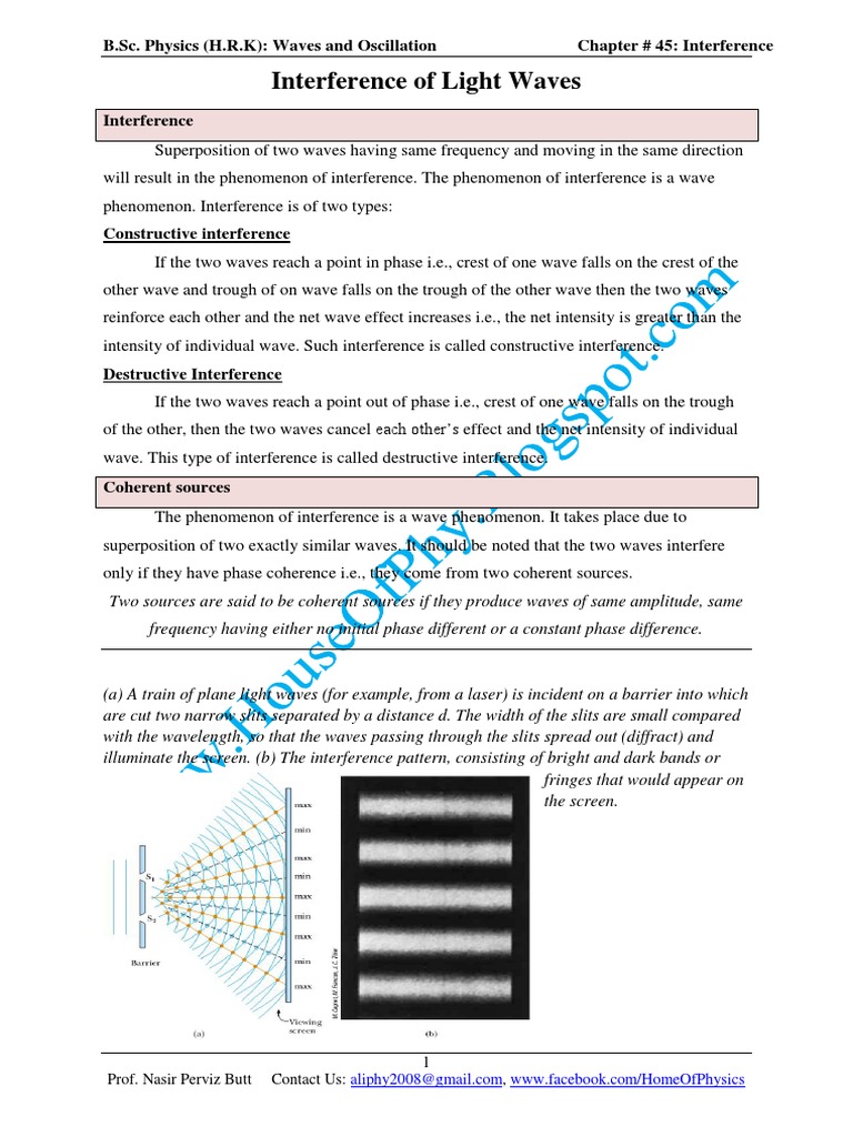 Interference | PDF | Coherence (Physics) | Waves