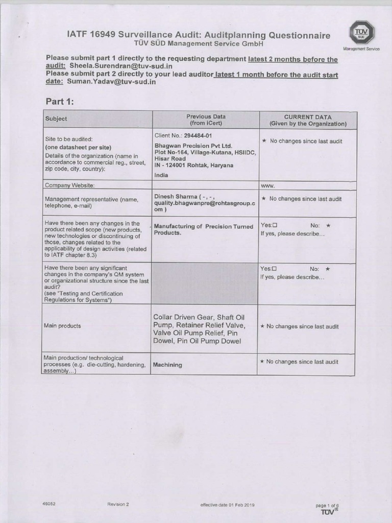IATF Questionnaire PDF | PDF