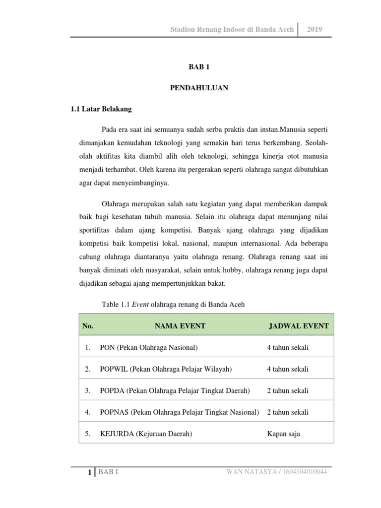 Perancangan Stadion Renang Indoor Di Banda Aceh | PDF
