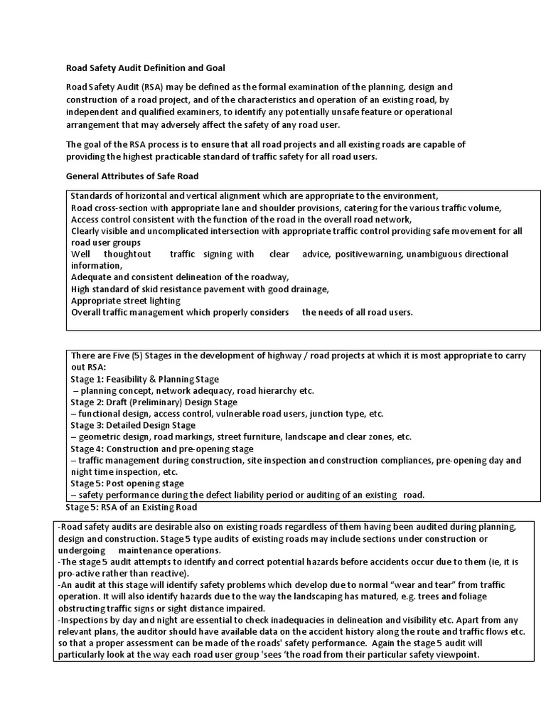 Road Safety Audit Definition and Goal | PDF | Road | Traffic
