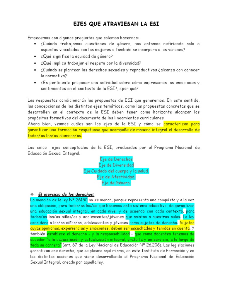 EJES de La ESI | PDF | La sexualidad humana | Género