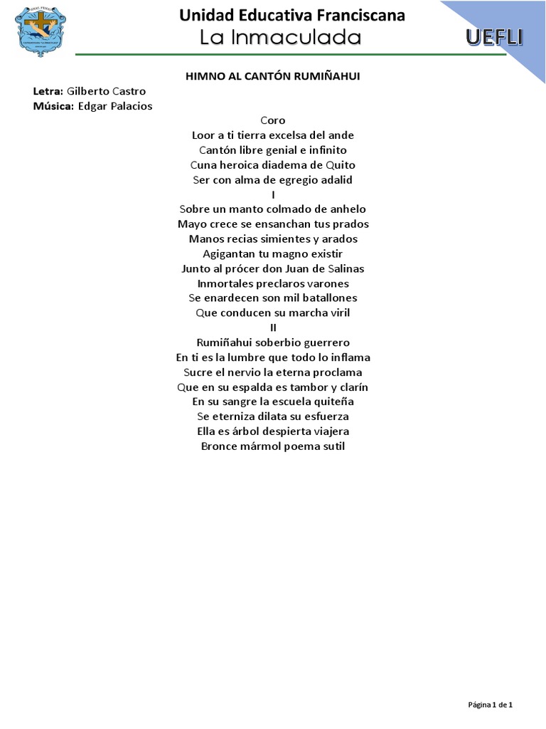 Himno al Cantón Rumiñahui | PDF