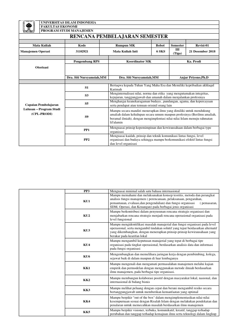 RPS - Manajemen Operasi | PDF