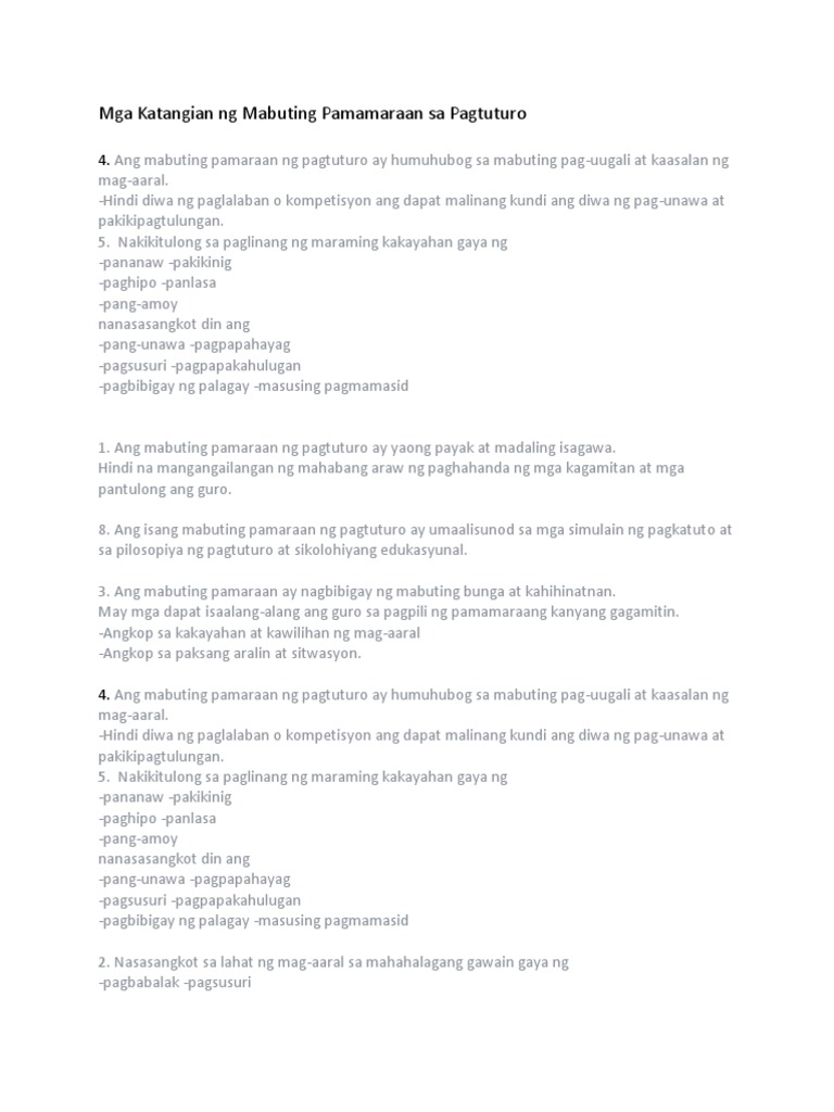 Mga Katangian NG Mabuting Pamamaraan Sa Pagtuturo | PDF