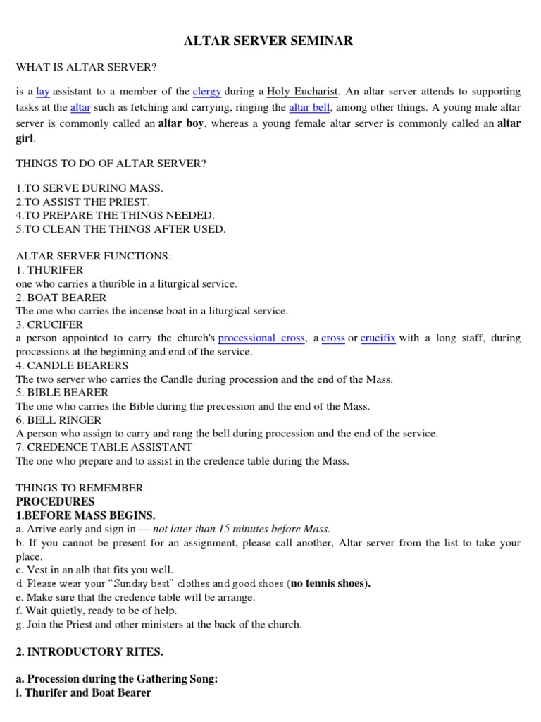 Altar Server Seminar | PDF | Worship | Rituals